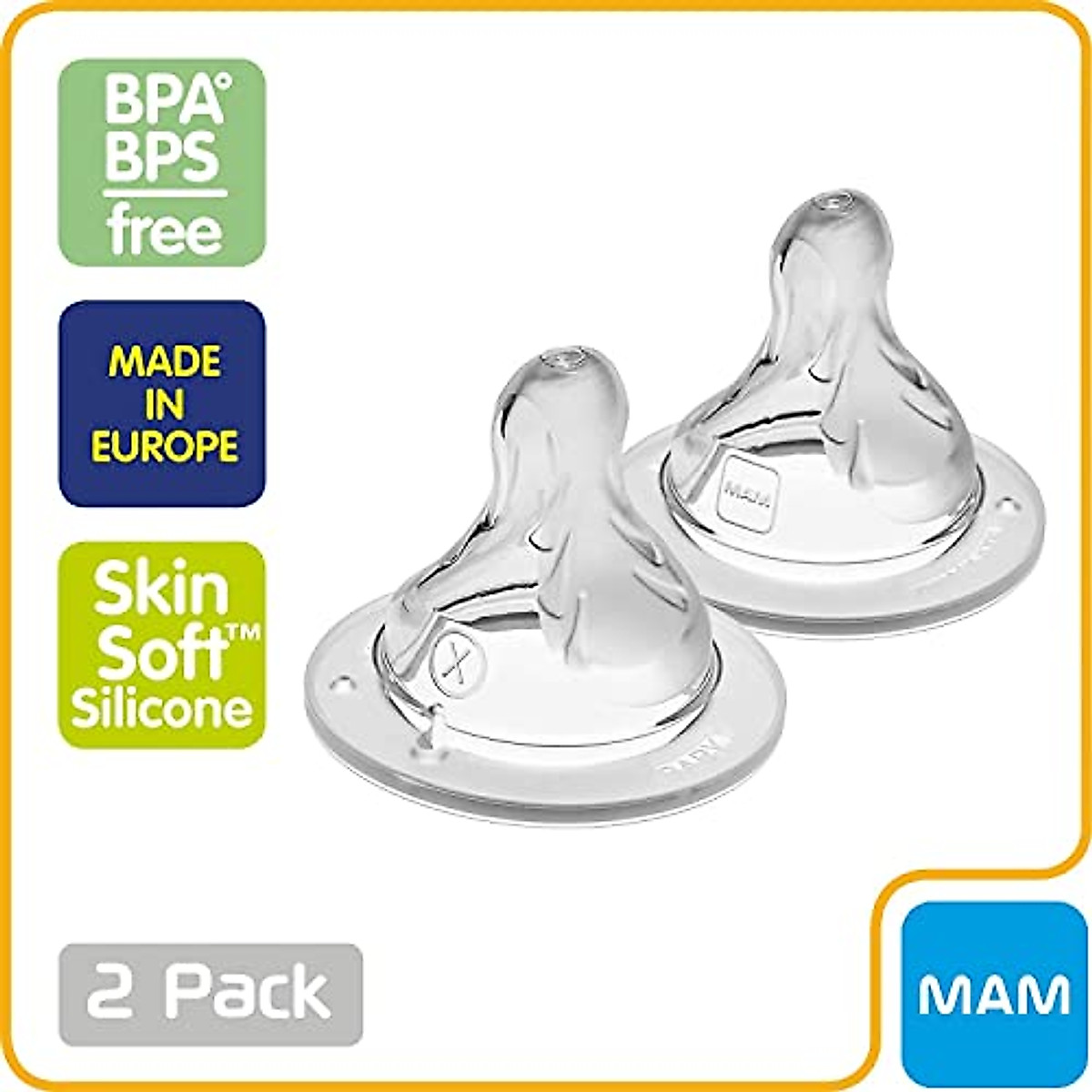 MAM Bottle Nipples Fast Flow Nipple Level 3 & Extra Fast Flow Nipple Level 4 (Set of 4), for 4+ and 6+ Months, SkinSoft Silicone Nipples for Baby Bottles, Fits All MAM Bottles