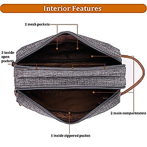 Men and women's Toiletry Bag Dopp Kit Travel Bathroom Bag Waterproof Shaving Shower Cosmetic Organizer (Grey)