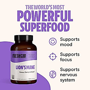 FreshCap Lion's Mane Mushroom Supplement - Natural Nootropic for Brain Health, Cognition and Mood- Two Month Supply (120 Capsules) - Organic and Dual Extracted 1000 mg