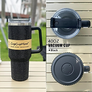 Cupcupmore 40oz Black Bling Rhinestone Stainless Steel Sippy Tumbler Glitter Vacuum Insulated Water Bottle with Straw & Lid &Handle,Thermos for Hot & Cold Drinks,Car Cup Holder,Coffee