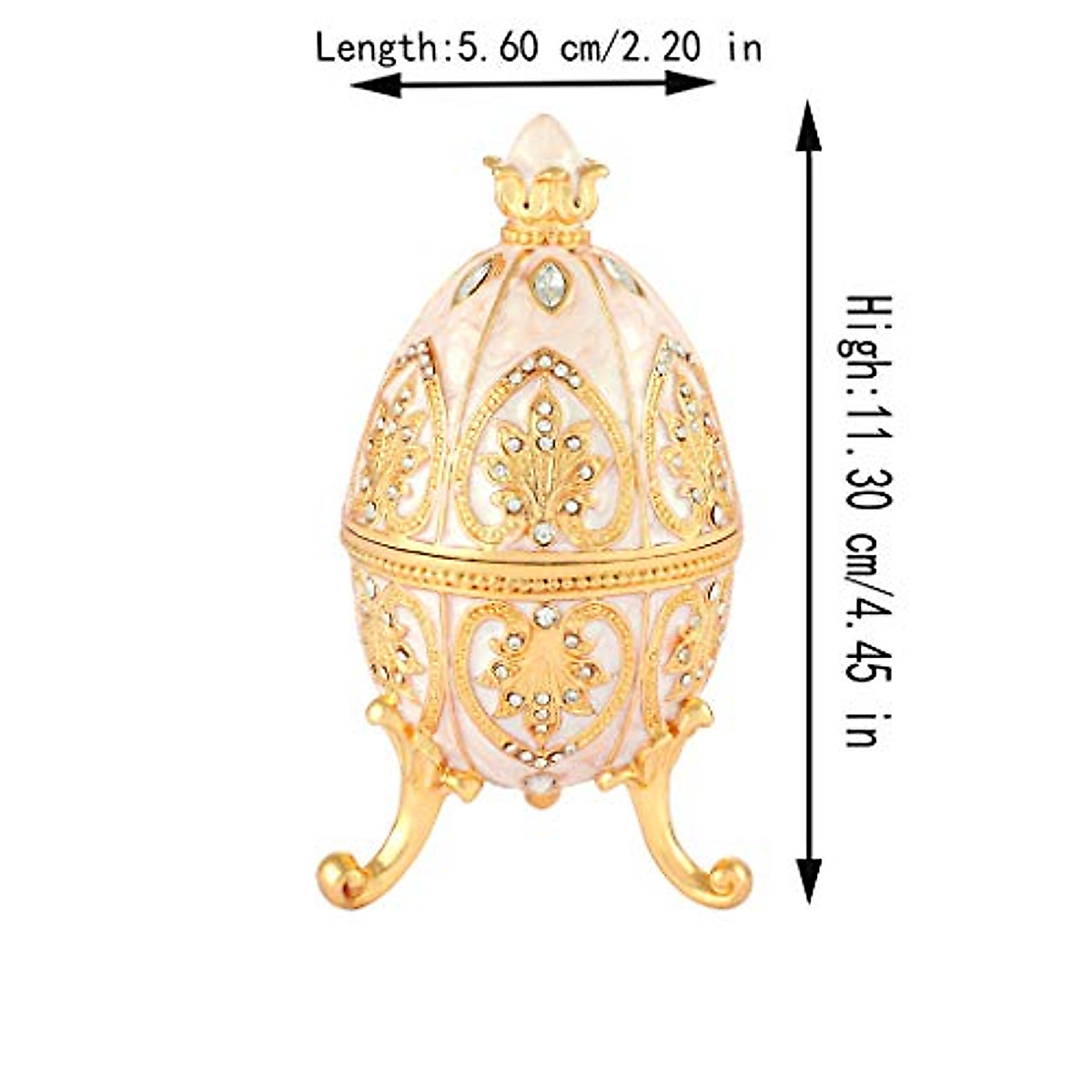 Furuida Trinket Box with Hinged White Faberge Egg Enameled Jewelry Box Classic Ornaments Metal Craft Gift for Home Decor