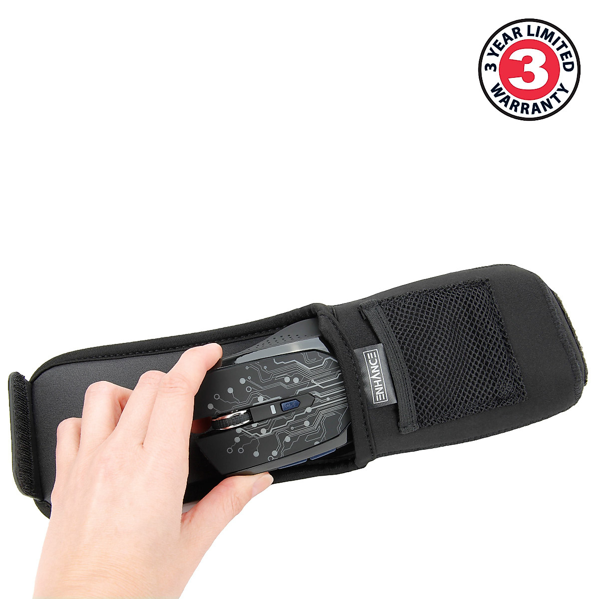 ENHANCE Universal Gaming Mouse Travel Case with Carabiner Clip & Accessory Pouch for Logitech G602 , SteelSeries Rival 600 , Razer DeathAdder & More eSports Wired and Wireless Mice - Black