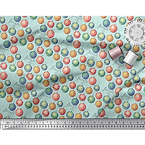 Soimoi Green Cotton Canvas Fabric Baubles Christmas Print Fabric by The Yard 56 Inch Wide