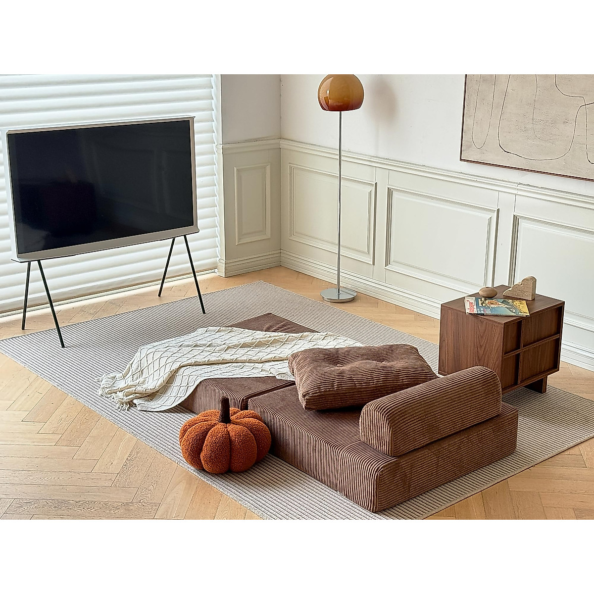 N&V Free Combination Convertible Folding Sofa Bed, Armless Foam Floor Sofa, Sleeper Floor Couch for Living Room and Bedroom Sleeper Chair with Pillow(Brown, 35 * 35 inch)