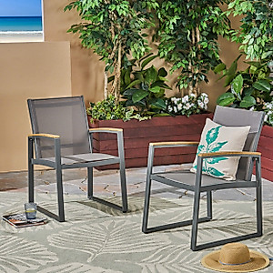 Christopher Knight Home 305235 Aubrey Outdoor Mesh Dining Chairs with Aluminum Frame (Set of 2), Gray