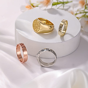 Elefezar 925 Silver Personalized Signet Ring with Block Letter Monogram Custom with 3 Initials (Rose Gold)