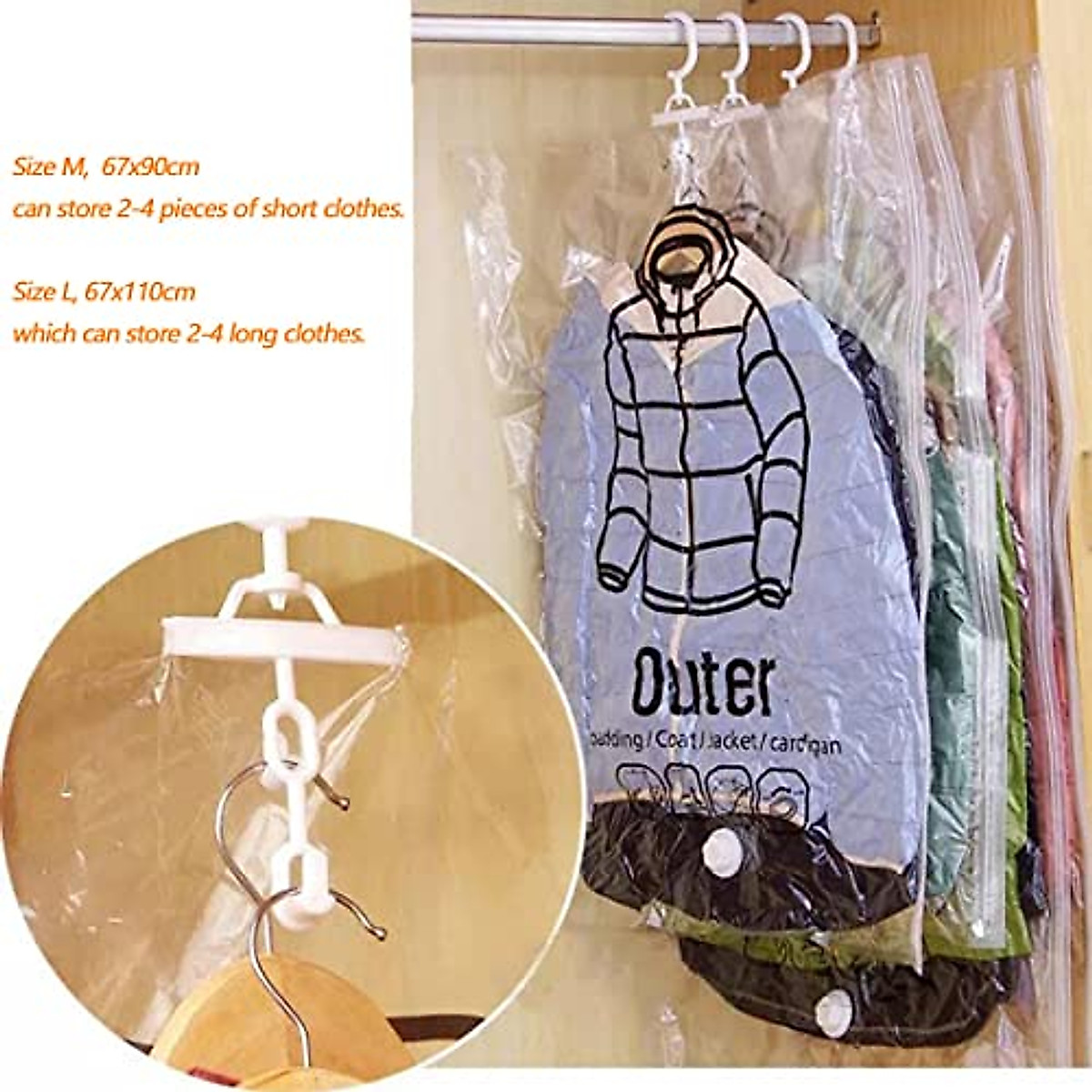 NEWDEZHI Hanging Vacuum Storage Bags, 2023 New Hanging Space Saver Bags, Outer Bags for Coats, Reusable Vacuum Seal Bags for Clothes with Pump (5pcs,L)