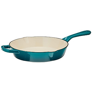 Crock-Pot Artisan Oval Enameled Cast Iron Dutch Oven (7-Quart) and Skillet (10 Inch) Bundle, Teal Ombre