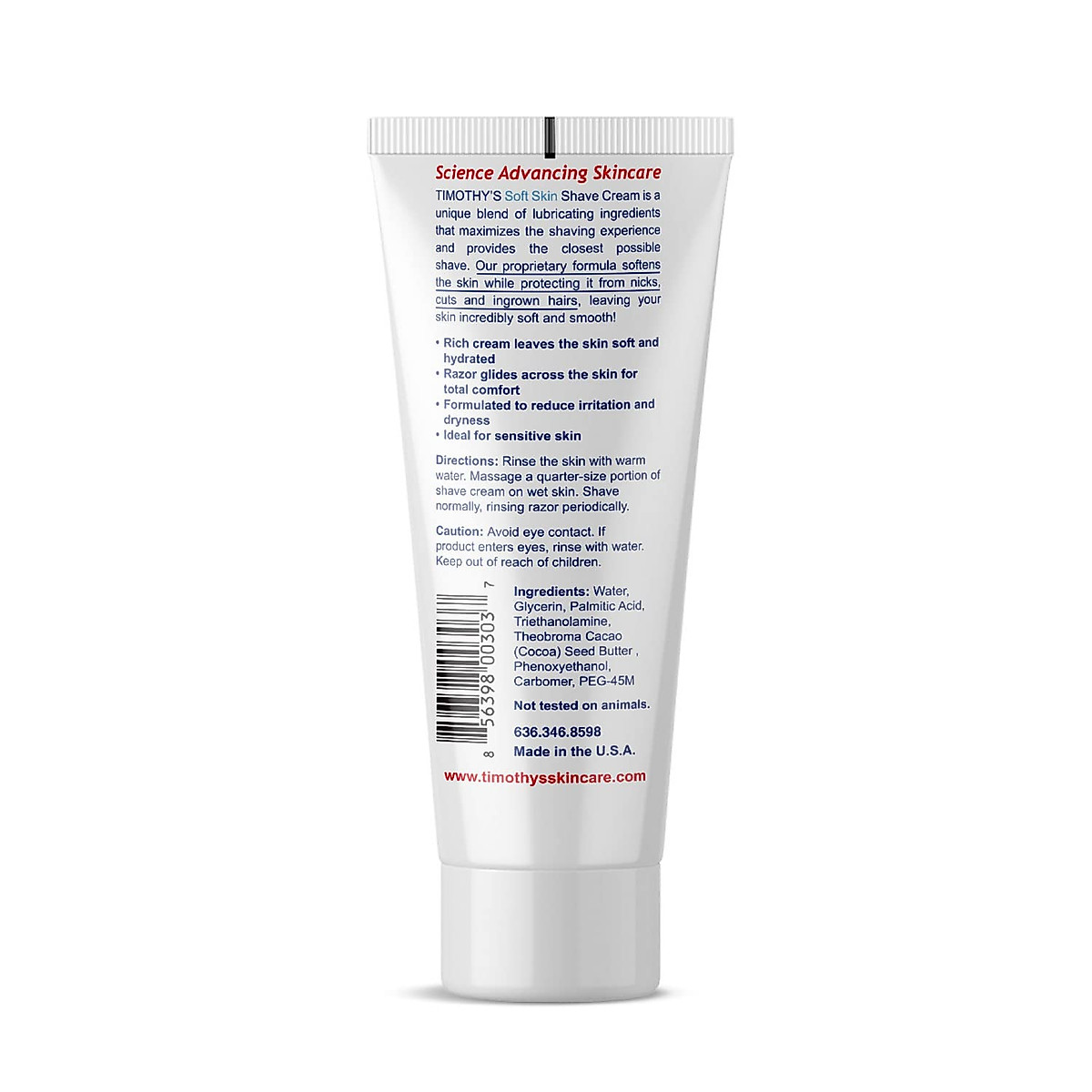 Timothy's Unscented Shave Cream 6 ounce Sensitive Skin, Fragrance Free, Alcohol Free, Paraben Free