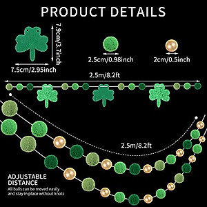 3 Pieces Pom Pom Garlands Felt Shamrock Clover Garlands Irish Wall Hanging Garlands Green Gold Felt Ball Garlands St. Patrick's Day Banner Decors for Irish St. Patrick's Day Indoor Outdoor Parties