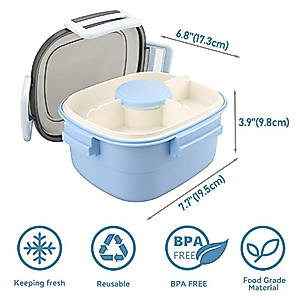 FITHOME Freezer Lunch Box Container,1.3L Reusable Salad Lunch Containers with Built-In Ice Pack & Fork,Leakproof,BPA-Free-3 Compartments for Adults