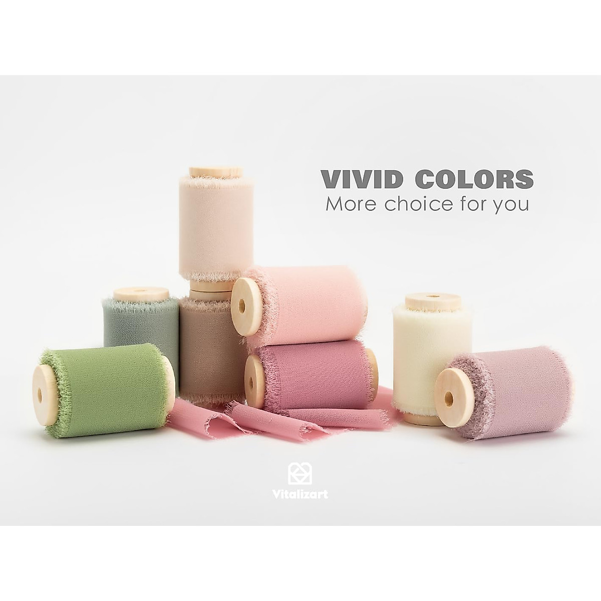 Vitalizart Dusty Green Chiffon Ribbon 2" x 15 Yd Sage Silk Like Handmade Frayed Edges Fringe for Wedding Invitations Bridal Shower Bouquets Gift Wrapping Holiday Decor