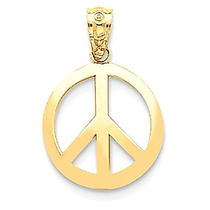 14K Yellow Gold Peace Sign Inspirational Symbol Circle Round Necklace Charm Pendant 20mm x 12mm Only