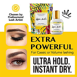 Extra Powerful 10 ml Eyelash Extension Glue - Lyon Lash Performance Glue | 1-2 Sec Dry Time | 6-8 Weeks Retention | Black Adhesive Supplies for Professional Use