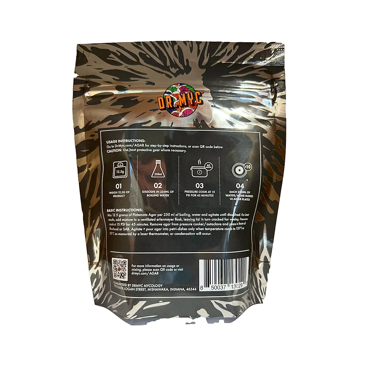 DrMyc.com Platemate "High Contrast" MYC Agar (Malt Extract, Yeast, Carbon) for Wood & Dung Loving Fungi. Complete with Step-by-Step Instructions. Designed for dung & wood lovers. Makes 80-120 plates