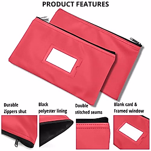 Money Bank Deposit Bag with Zipper | 11x6 inch | Pink | Durable Leatherette Money Cash Coin Check Wallet Pouch for Men & Women with Framed ID Window and Blank Card | by GIDABRAND (5)