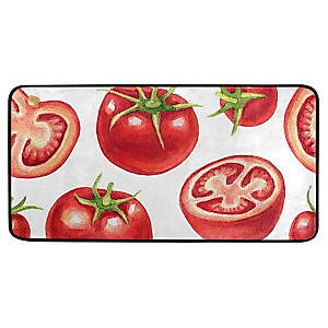 MOYYO Kitchen Mat Fresh Watercolor Red Tomatoes Kitchen Rug Mat Anti-Fatigue Comfort Floor Mat Non Slip Oil Stain Resistant Easy to Clean Kitchen Rug Bath Rug Carpet for Indoor Outdoor Doormat