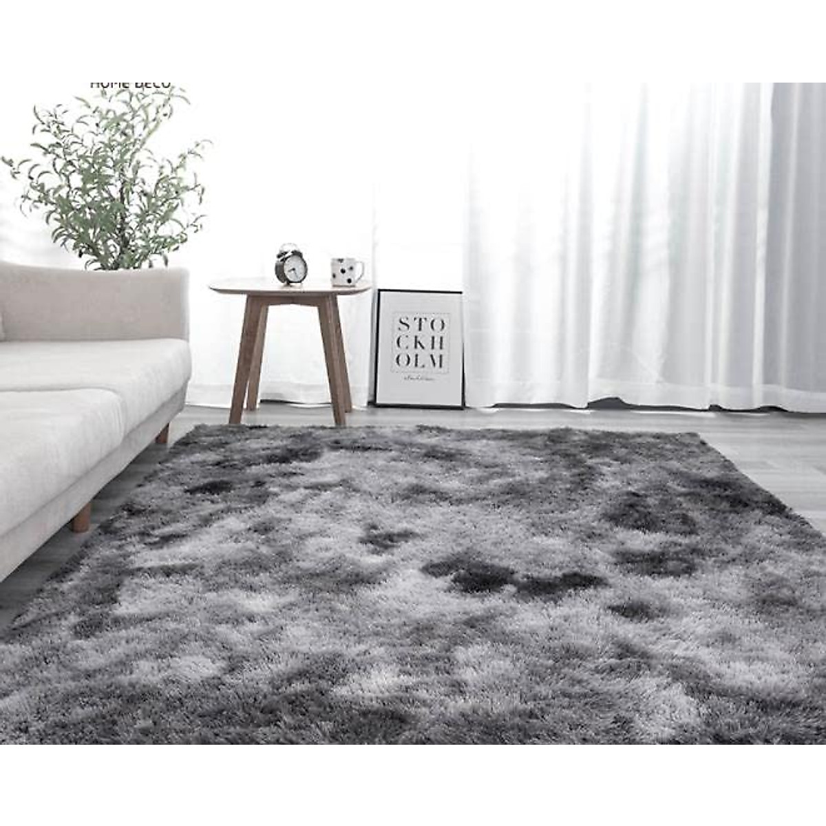 Large Area Rug 8X10 Foot,Durable Area Rugs 8x10 Clearance Under 100 with Non-Slip Bottom1Pc,8x10 Grey Furry rug for Children Area Rugs,Soft Fuzzy Shaggy Rugs for livingroom,bedroom. (Dark grey)