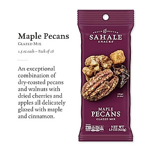 Sahale Snacks Maple Pecans Glazed Mix, 1.5 Oz Grab & Go Bags (18 Packs) Dry-Roasted, Deluxe Mixed Nuts with Cherries, Apples, Maple, and Cinnamon - Non-GMO, Kosher, and Certified Gluten-Free Snacks