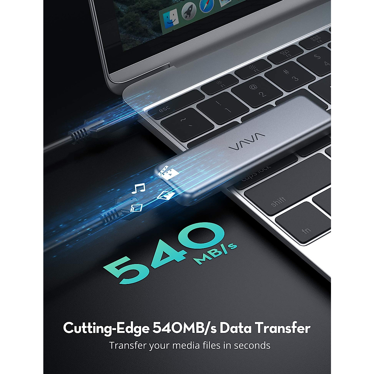 VAVA Portable External SSD Pro, 512GB Hard Drive with 540MB/S Data Transfer, NAND Flash, USB 3.1 Gen 2 Interface, ATA Lock, Mini USB C Solid State Drive