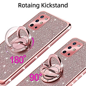 KuDiNi Oneplus 8T Case, Glitter Rose Crystal Soft Clear TPU Protective Cover with Kickstand for Oneplus 8T (2020)
