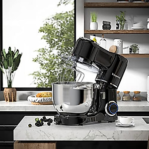 Vospeed Stand Mixer, 660W 6-Speed Tilt-Head Kitchen Mixer with 8.5QT Stainless Steel Mixing Bowl, Beater, Dough Hook, Whisk, Household Use - Black
