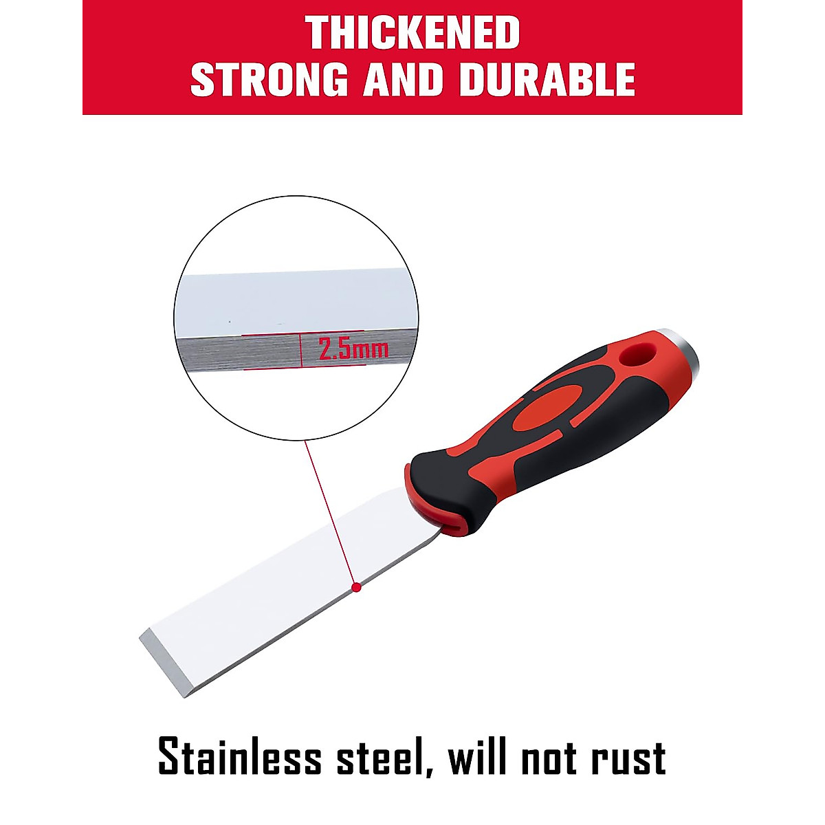 ROTATION Soft Grip, Heavy Duty, Scraper with Hammer End, 1.2", Stainless Steel Putty Knife, 1.2 inch, extra thick