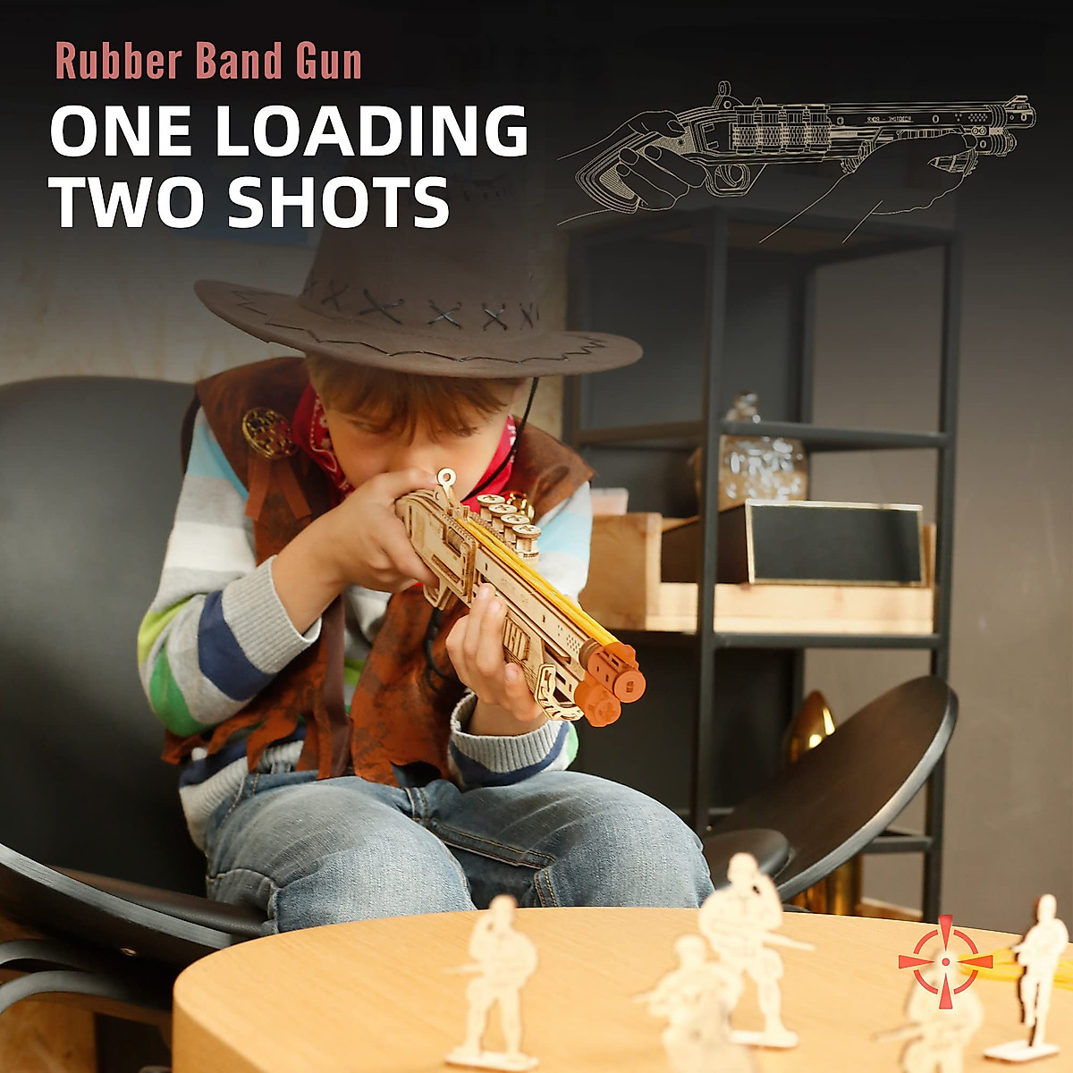 ROKR 3D Wooden Puzzle Rubber Band Guns for Adults,Toy Shotgun Model Building Kits for Adults to Build,Toy Guns for Kids 12-14,Challenge Wood Crafts Puzzles for Adults,Cool Toys Hobbies for Men Women