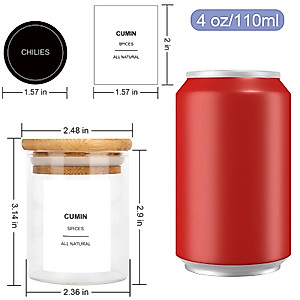 JuneHeart 4OZ Glass Spice Jars Set with Bamboo Lids and 194 Labels, 20 Pcs Clear Food Storage Containers for Pantry Kitchen Sugar Salt Coffee Tea Beans