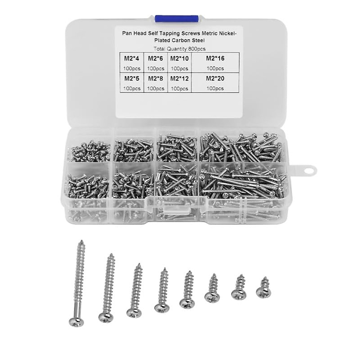 800PCS M2 Self Drilling Screw Assortment Kit 8 Sizes Cross Drive Pan Head Tapping Wood Screws Fasteners Set Used in in Energy, Electronics, Electrical Appliances