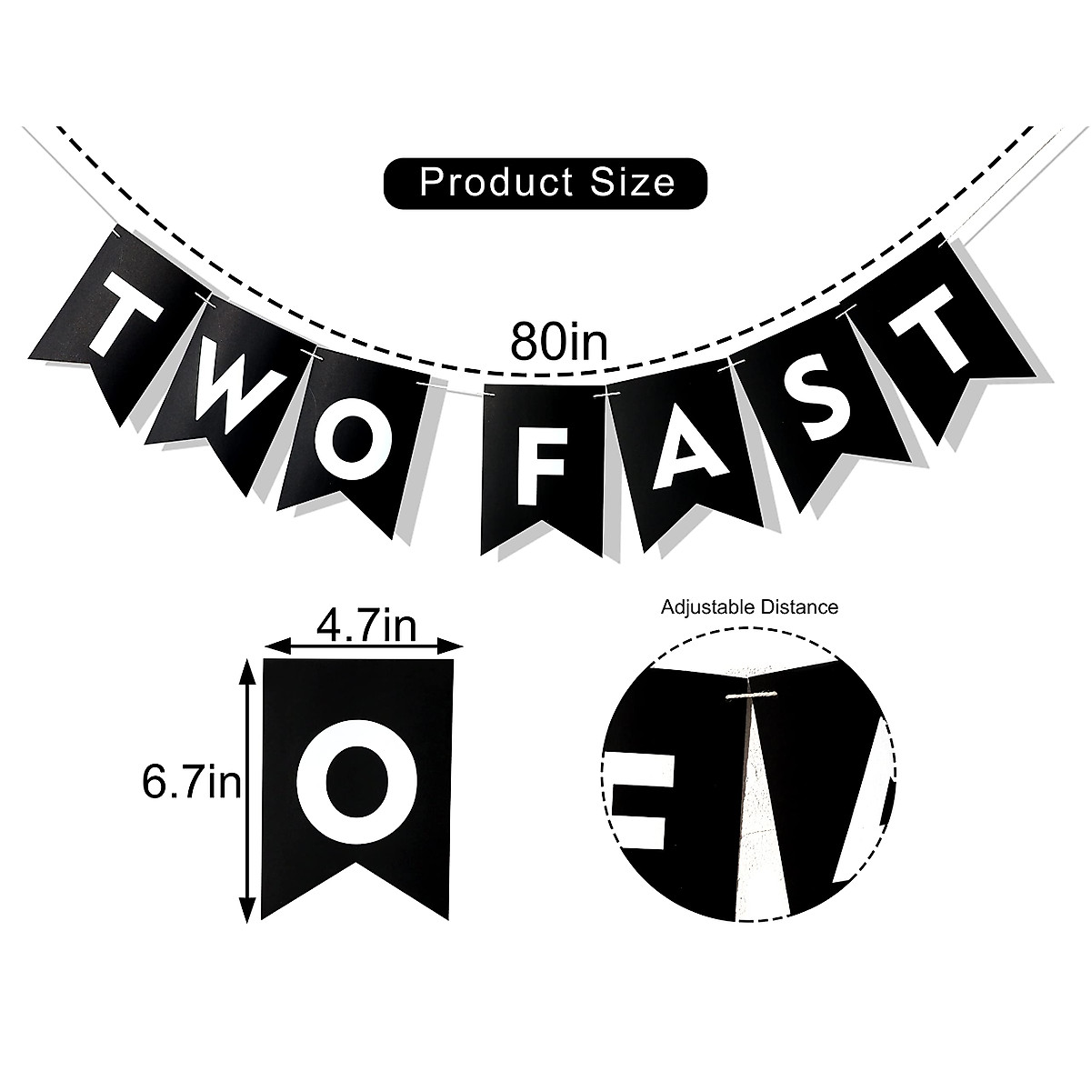 Two Fast Banner - Two Fast Car Birthday Party - Vroom Car Party - Second Birthday Party - Two Fast Flag Banner