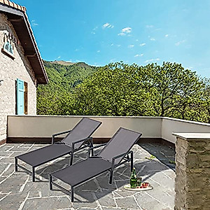 VARVIND Outdoor Patio Lounge Chair Set of 2, Aluminum Chaise Lounge Outdoor with 5 Adjustable Backrest Positions, Outdoor Patio Chaise Lounge Chairs Suitable for Backyard, Balcony, Poolside (Grey)