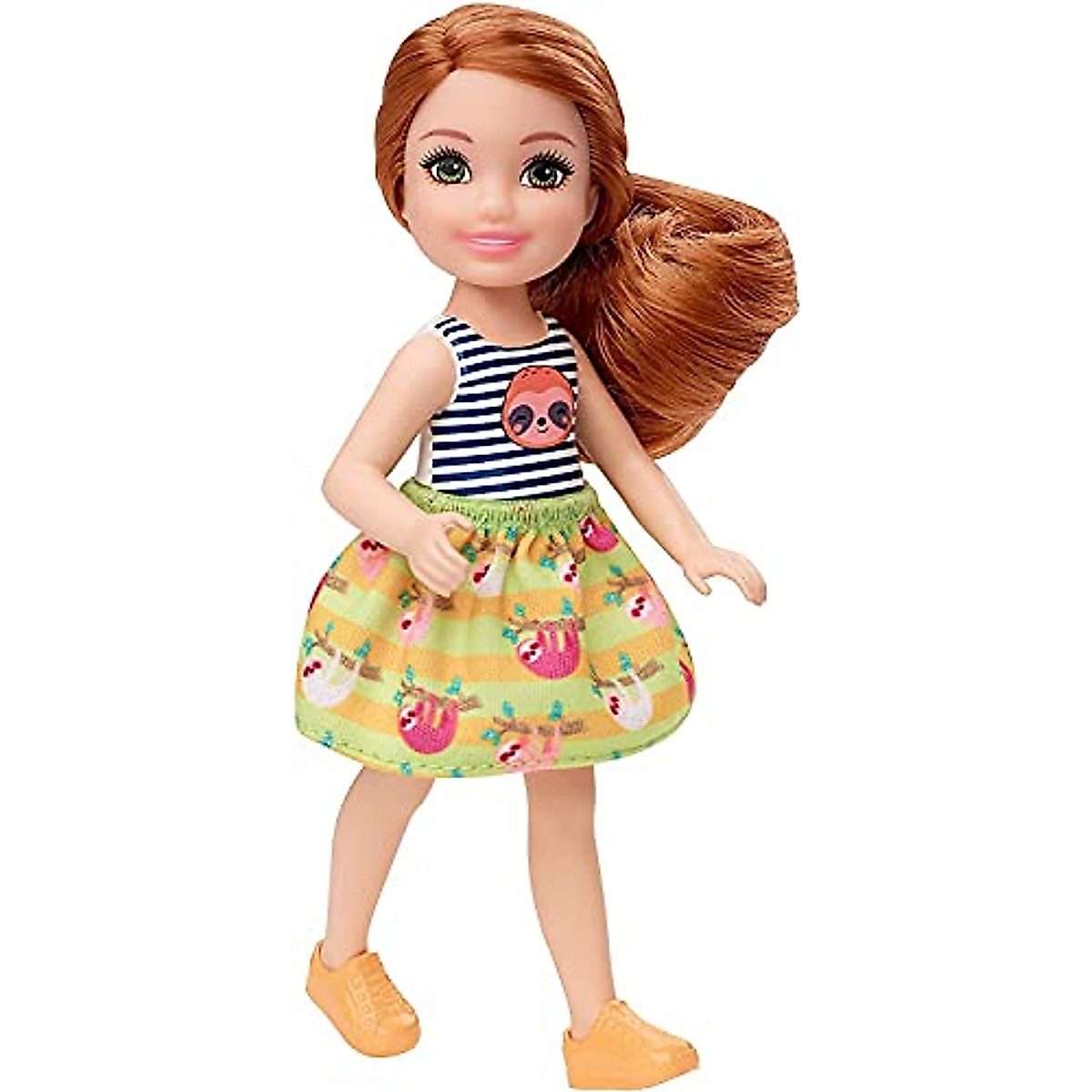 Barbie Club Chelsea Doll (6-inch) with Red Hair, Wearing Sloth Graphic and Skirt, for 3 to 7 Year Olds