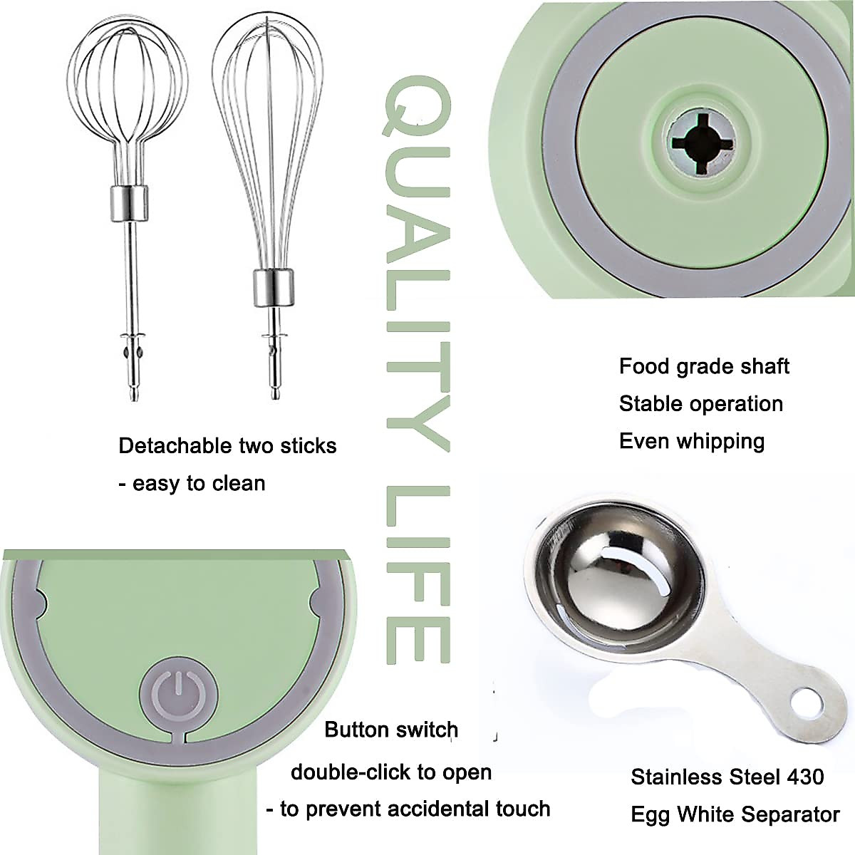 Hand Mixer, Portable Electric Cordless Handheld Mixer, 3-speed Usb Rechargeable withTwin Mixer Whips and Egg Separator for Whipping or Mixing Eggs, Butter, Cream,Kitchen Baking and Cooking (Pink)