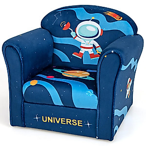 HONEY JOY Kids Couch, Toddler Sofa Armchair with Spaceman Pattern, Children Mini Playroom Furniture, Sturdy Wooden Construction, Baby Small Armrest Chair, Lightweight Kids Sofa for Boys Girls (Blue)