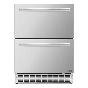 REALONE 24 Inch Under Counter Refrigerator, Stainless Steel Built-in Freestanding Double Drawers Fridge, Beverage Fridge Refrigerator, Digital Display Weatherproof for Outdoor Commercial Home Use