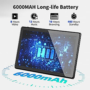 SGIN Tablet Android 12 Tablets 10.1 Inch Tablet with 4GB RAM 64GB ROM, 1.6 GHz Octa-core Processor, FHD 1280x800, 2MP + 5MP Dual Camera, Bluetooth 5.0, GPS, 6000mAh, 256GB Expansion, Black