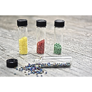 SE Glass Vials, Pack of 144 Leak-Resistant Vials, 2-3/8" x 5/8" Diameter, Clear Transparent glass, Black Plastic Screw Caps, Capacity 7 mL