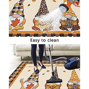 Fall Outdoor Patio Rugs Maple Leaf Sunflower Pumpkin Outdoor Area Rug Orange Plaid Buffalo Non-Slip Backyard/Camping RV Rug/Deck/Porch Rug Front Door Floor Mat Carpet,4x6ft,