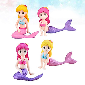 Healifty 4pcs Fairy Garden Miniature Artificial Mermaid Fairy Figurine Micro Landscape Aquarium Decoration Miniature Mermaid Ornaments for Home Fish Tank Decoration