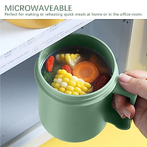 LNQ LUNIQI Microwaveable Breakfast Cup with Lid and Spoon,500ml Portable Soup Mug with Handles for School Office Outdoor Travel （Green）