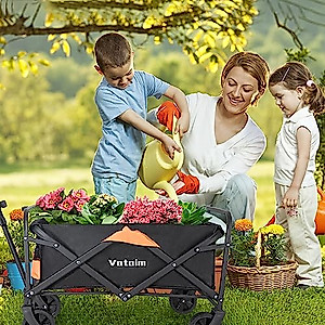 Sports Folding Utility Wagon Collapsible Outdoor Garden Small Grocery Carts, 220LBS Weight Capacity for Shopping Storage, with 360 Degree Swivel Wheels, Black