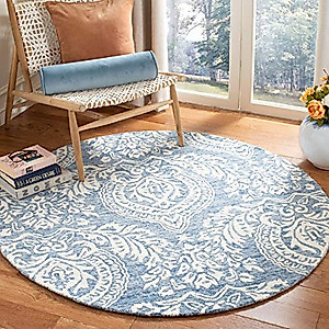 Safavieh Micro-Loop Collection Runner Rug - 2'3" x 7', Blue & Ivory, Handmade Damask Wool, Ideal for High Traffic Areas in Living Room, Bedroom (MLP512M)