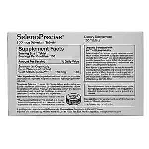 SelenoPrecise | World's Only Pharmaceutical-Grade Organic Selenium Supplement | Guaranteed 88.7% Absorption | Thyroid Support, Immune System, Prostate Protection & Heart Health | Selenium 100 mcg tabs