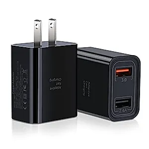 Pofesun 2Pack 30W Fast Charger 3.0 Dual USB Wall Charger, QC 3.0 Charging Block Fast Charging Power Adapter Compatible for Galaxy S21 S20 S10 S9 S8 Note 10 9 iPhone iPad LG Pixel Tablets-Black