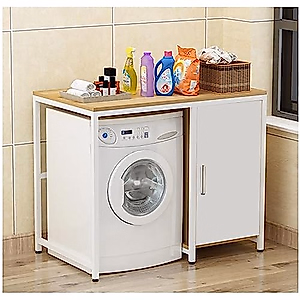 FLTRGO Over Washing Machine Storage Cabinet, Stainless Steel Bedroom Storage Rack with Door, Over-The-Toilet Storage Shelf, for Kitchen Laundry Room Living Room Restroom Bathroom (Size : 110cm)