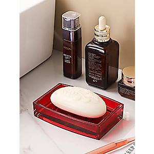 TUANYO Resin Red Bathroom Accessories Set, 5 Piece Acrylic Bathroom Accessory Set with Toothbrush Holder Tumbler Soap Dispenser Soap Dish Toilet Brush Set(Red)