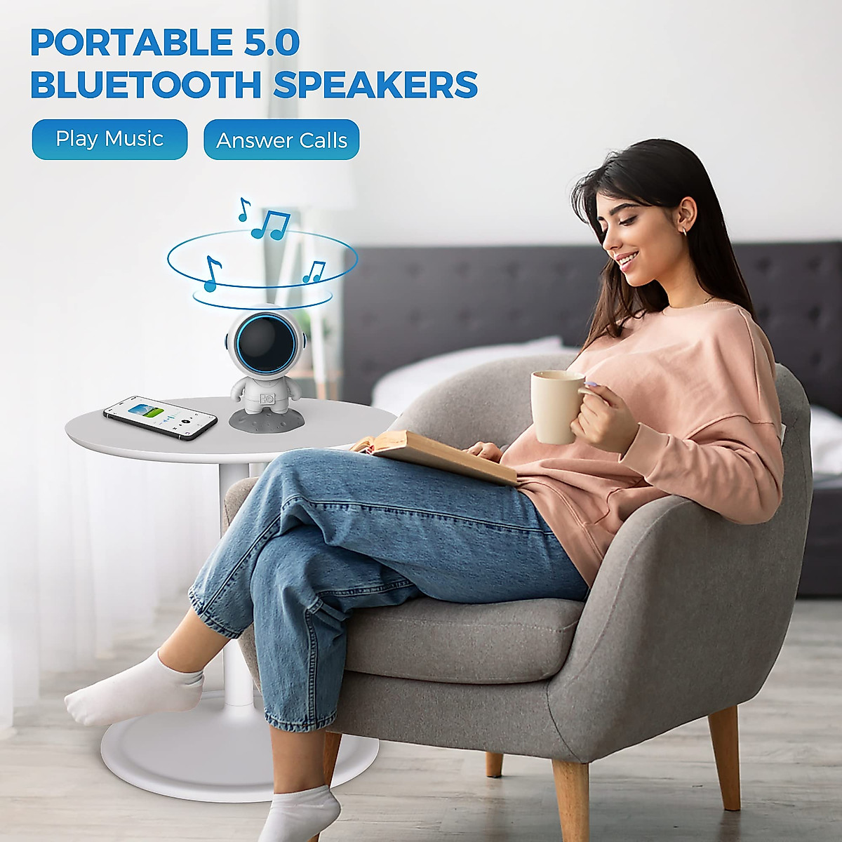 COMFIER Cute Cartoon Astronaut Bluetooth Speaker,Small Portable Wireless Speaker with TWS Pairing,Loud Stereo Sound, Decor for Home/Party/Outdoor/Beach,Fashion Style Bedroom Office Desk for Child