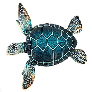 Corner Merchant Sea Turtle Statue Garden Decor, Tabletop Display and Wall Hanging Sea Turtle Sculpture (Blue 5 1/2 in)