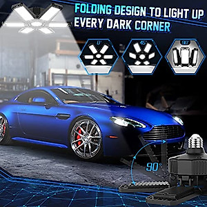 10 Pack LED Garage Lights 200W, 20000lm Bright Deformable Garage Lights Ceiling Led Shop Lights with 6 Panel,6500K Daylight Adjustable Folding Garage Lighting Bulb Fixture E26/E27 for Garage,Workshop